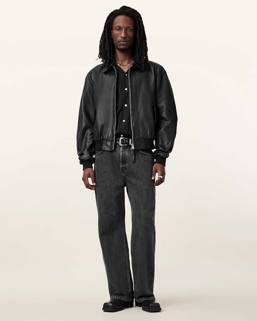 Marco Oversized Leather Bomber Jacket Black | ALLSAINTS